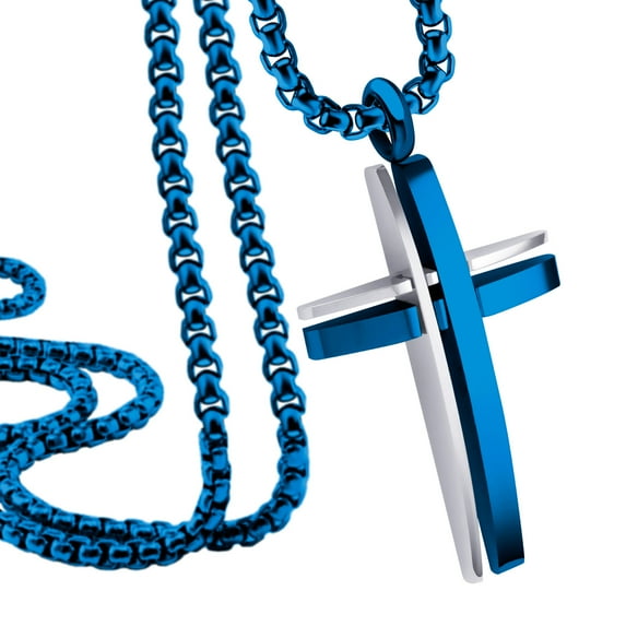 555Jewelry Stainless Steel Cross Necklace for Men, Grooved Half Dome ...