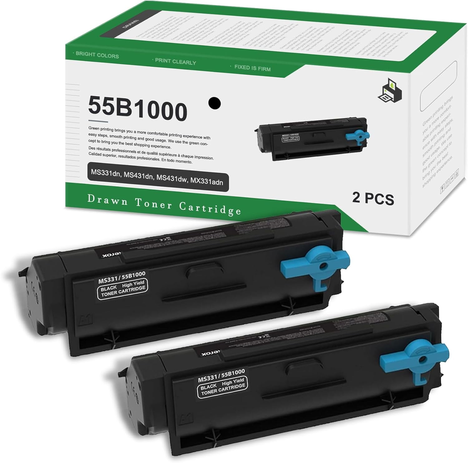 2-Pack Lexmark 55B1000 High Yield Black Toner for MS331dn, MS431dn ...