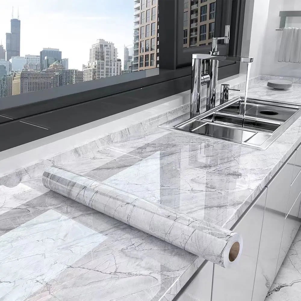 55CM DIY Adhesive Wall Wallpaper Marble Dining Room Kitchen Cabinet ...