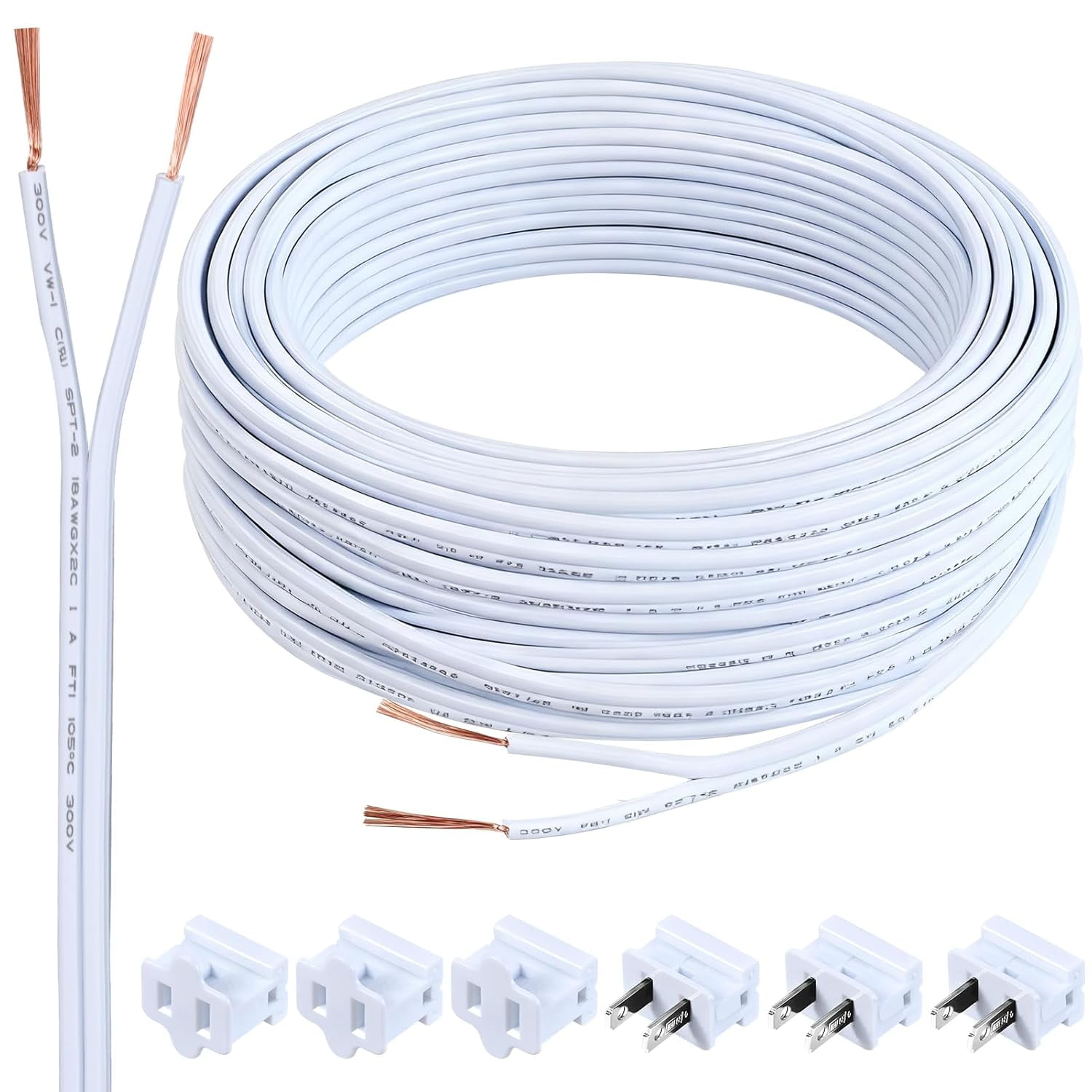 55FT SPT-2 18/2 Christmas Electrical Wire with 6PCS Vampire Plugs,18 ...