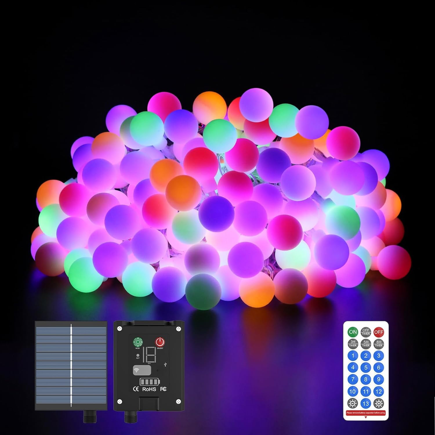 55FT Solar Color-Changing String Lights 100LED, 1200mAh Large Capacity ...