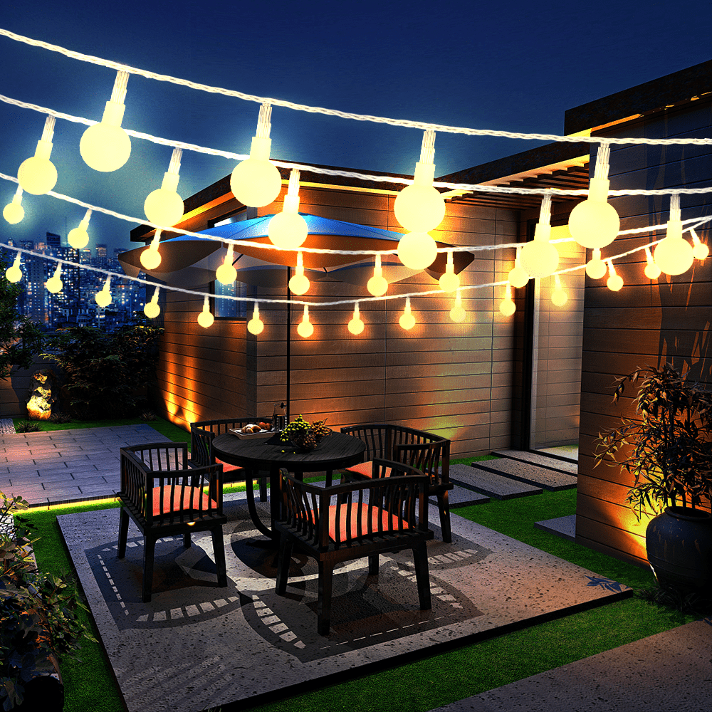 55FT Solar Globe Warm White String Light 100LED, 8 Modes IP67 Patio ...