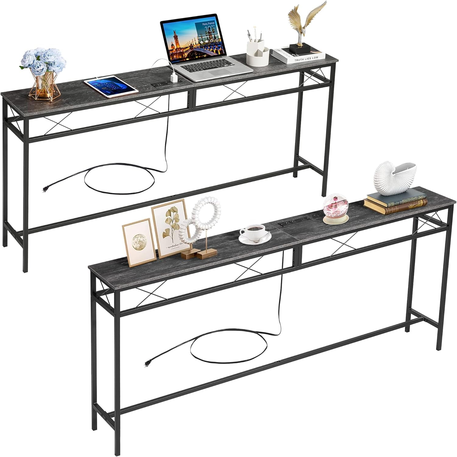 55In Extra Long Narrow Sofa/Console Table with Charging Station & Power ...