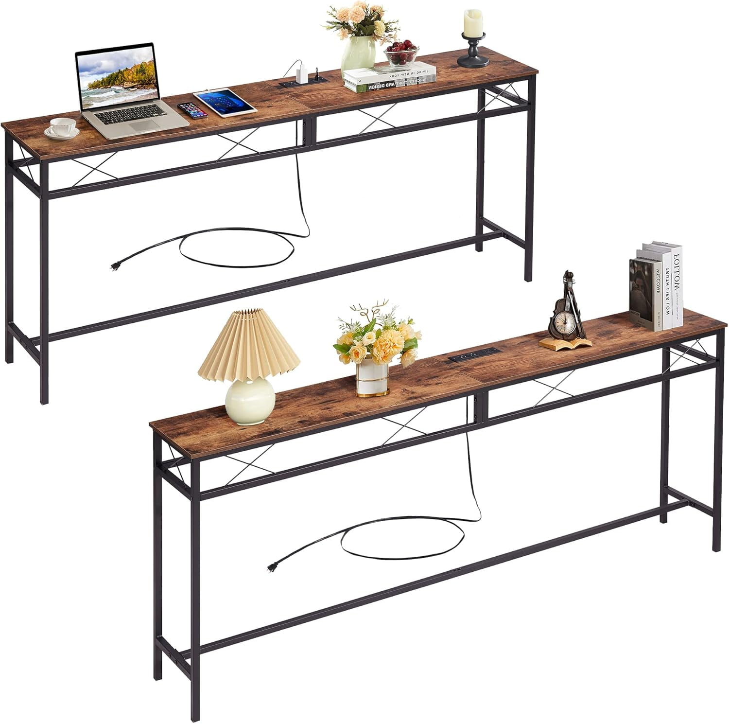 55In Extra Long Narrow Sofa/Console Table with Charging Station & Power ...