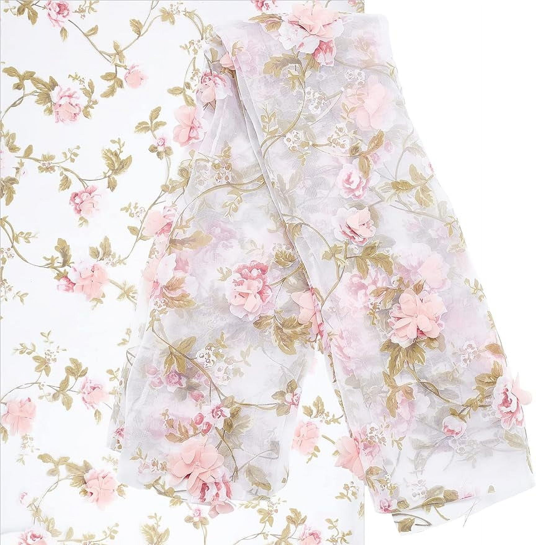 55Inch Embroidered Flower Fabric 3D Organza Pink Floral Chiffon Rose ...