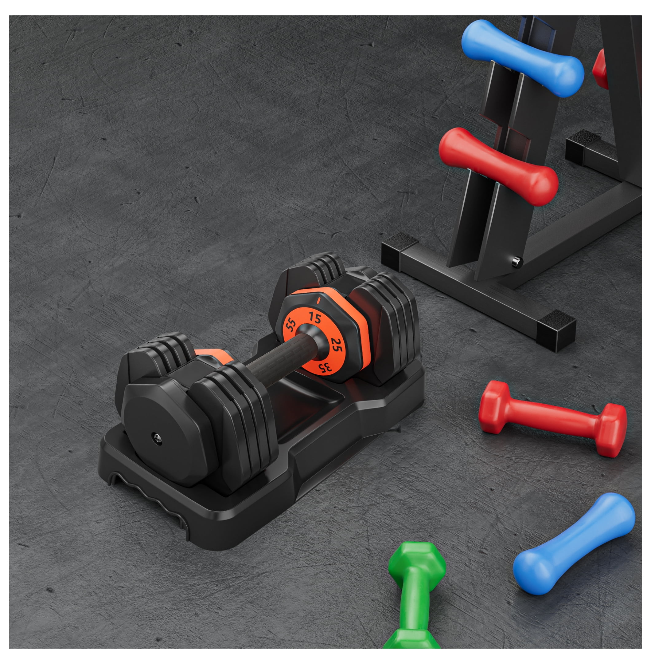55LB 5 in 1 Single Adjustable Dumbbell Free Dumbbell Weight Adjust with ...