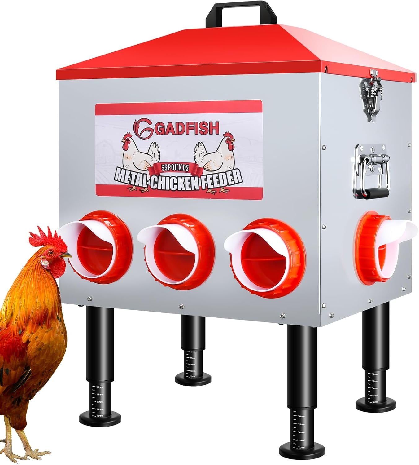 55LBS Large Capacity Automatic Chicken Feeder - 8 Feeding Ports, Anti ...