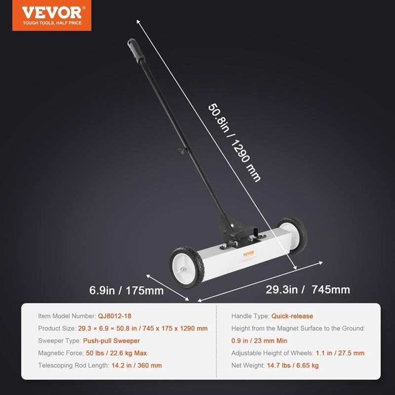 55Lbs Rolling Magnetic Sweeper with Wheels,Push-Type Magnetic Pick Up ...