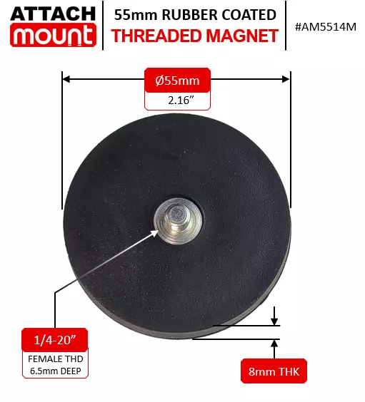 55Mm Threaded Magnet Male Threaded 1/4"-20 Rubber Coated - Walmart.com