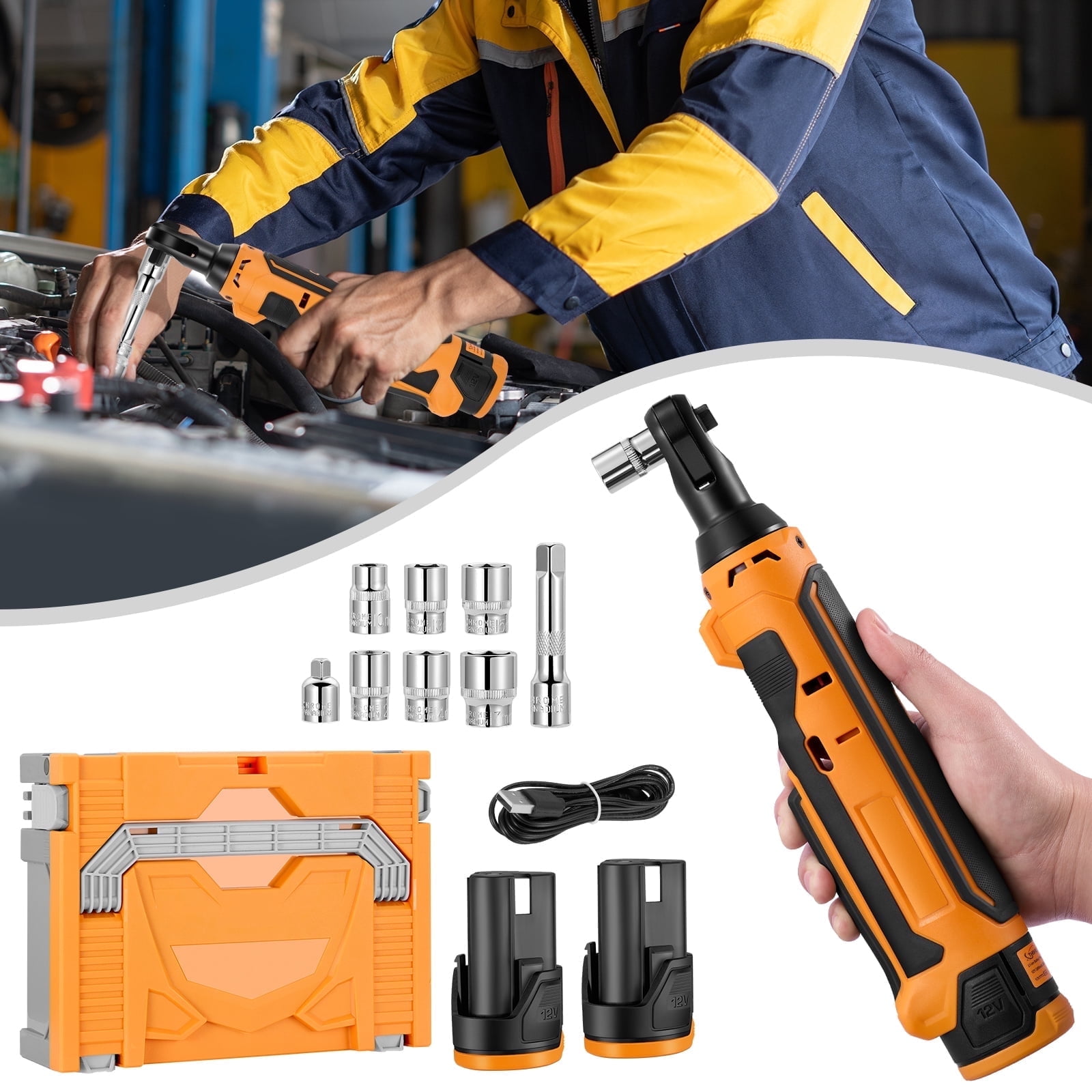 SPEEDWOW Cordless Electric Ratchet Wrench Set, 3/8" 59Ft-lbs(80 N.M ...