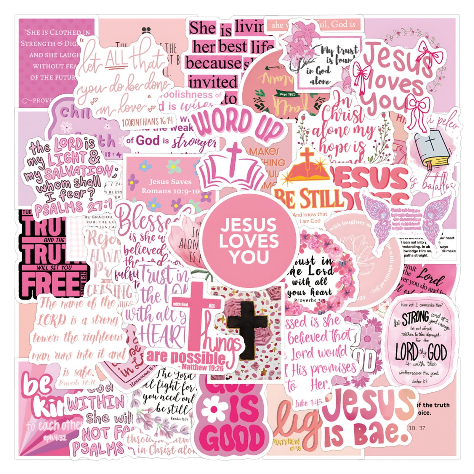 55PCS Christian Bible Verse Aesthetic Stickers, Pink Coquette Jesus ...