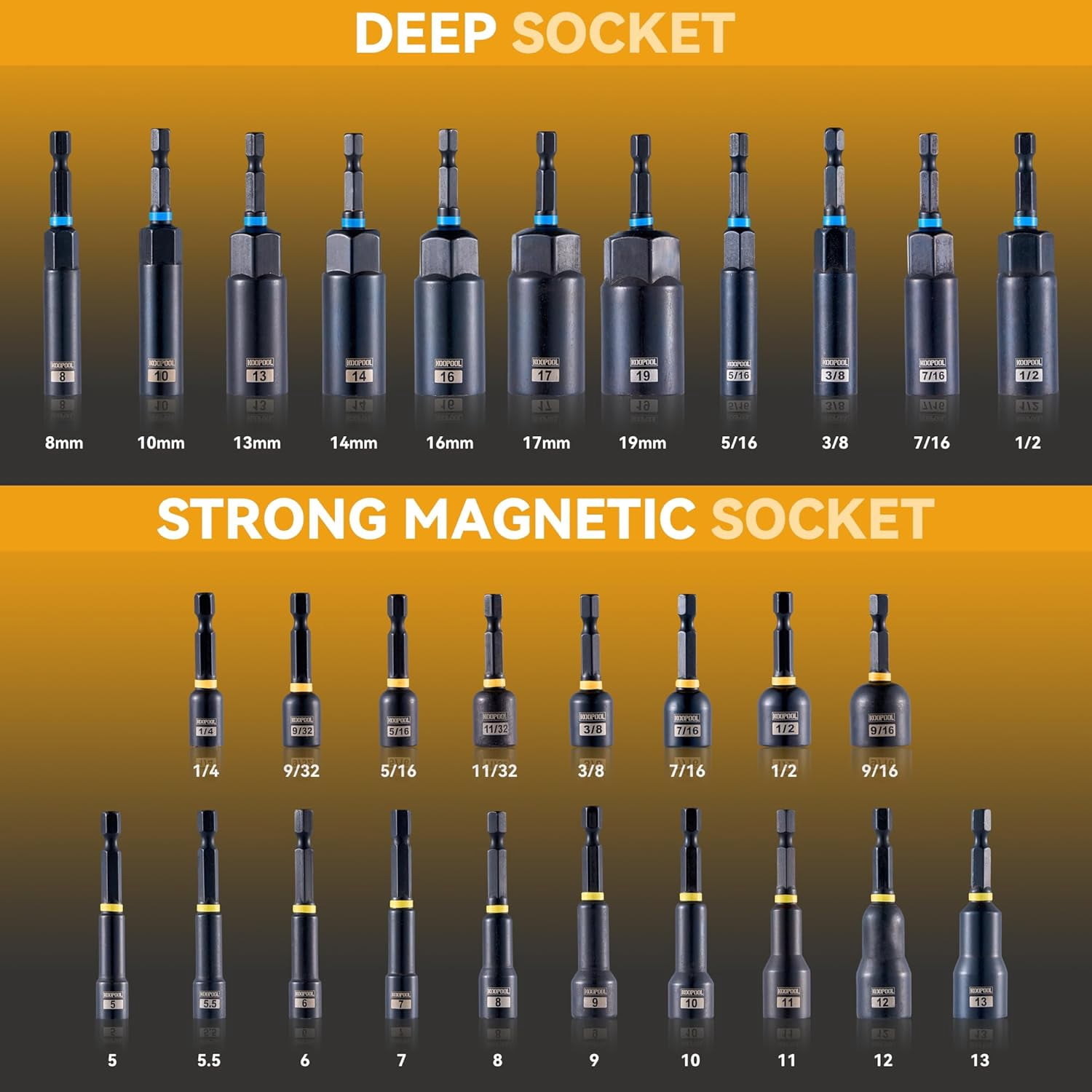 55PCS Magnetic Nut Driver Set with Deep Sockets, Nut, Bit Extension ...