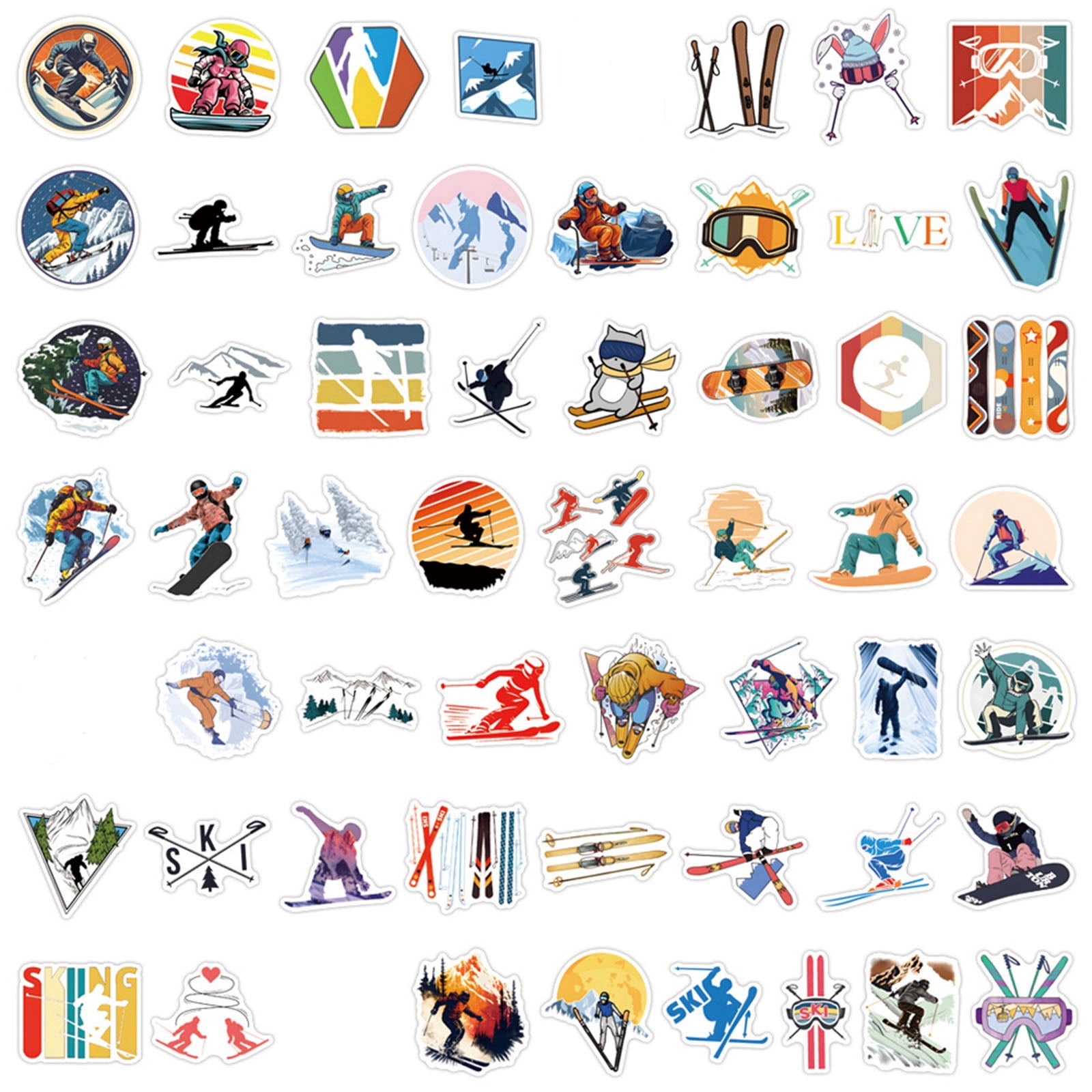55Pc Sports Ski Cartoon Stickers, Decorative Decals for Journal, Laptop ...