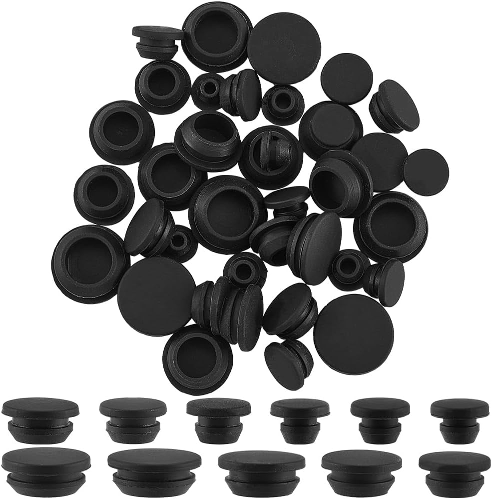 55Pcs 11 Sizes Round Hole Stoppers Black Silicone Hole Plug Rubber ...