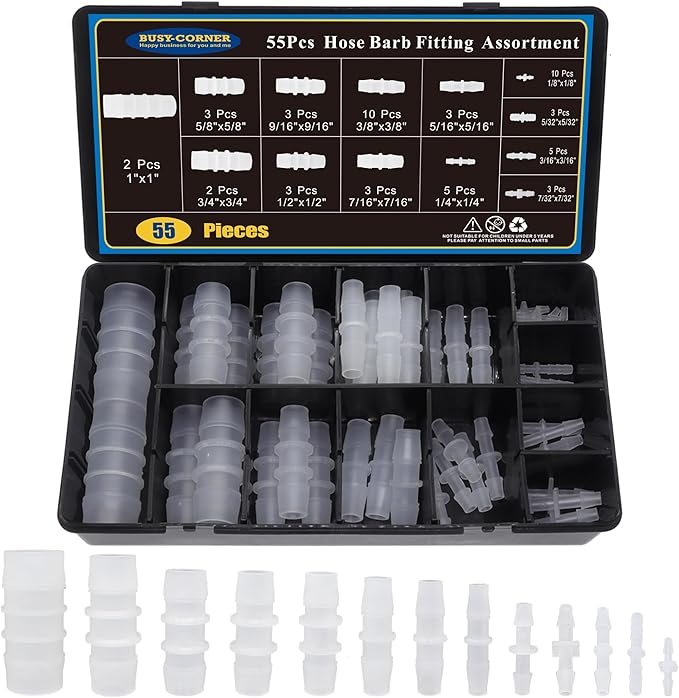 55Pcs 13 Sizes Hose Barb Fittings Kit, Pipe Connector Joint Splicer ...