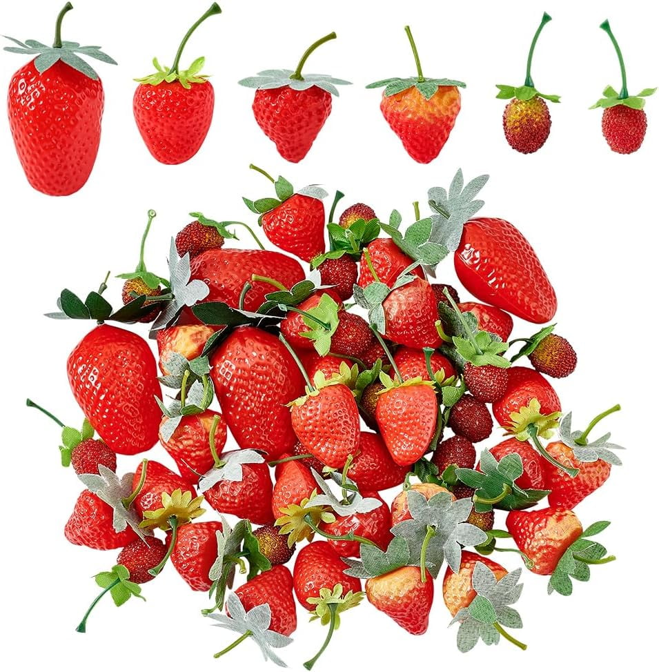 55Pcs 6 Styles Plastic Imitation Strawberry Artificial Fruit Pretending ...