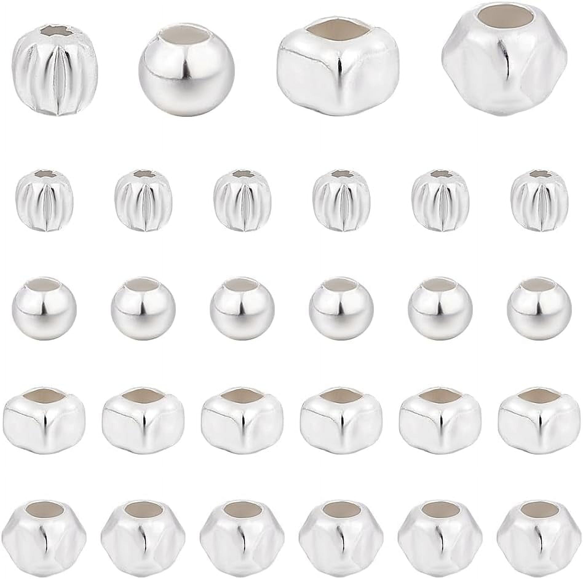 55Pcs 925 Sterling Silver Spacer Beads 4 Styles 3mm Smooth Loose Beads Beading Supplies Bracelet ...
