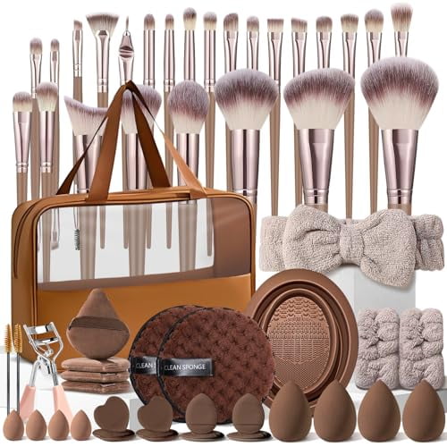 55Pcs Brown Makeup Brushes Set Professional Makeup Kit Multi-functional ...