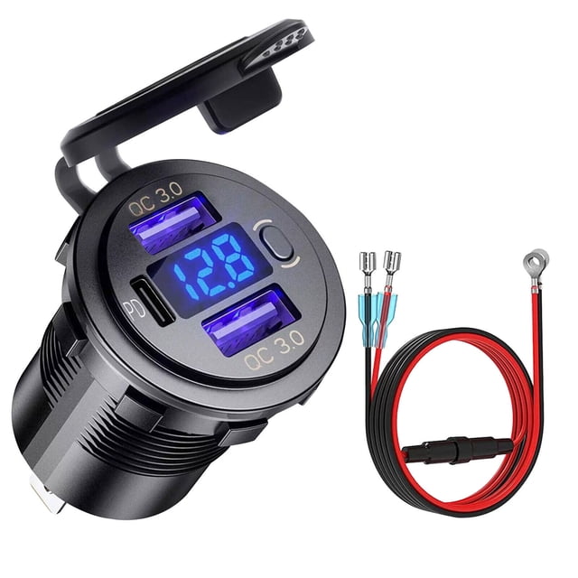 55W USB C Car Charger Outlet Socket Outdoor Waterproof Dual USB+PD3.0 ...