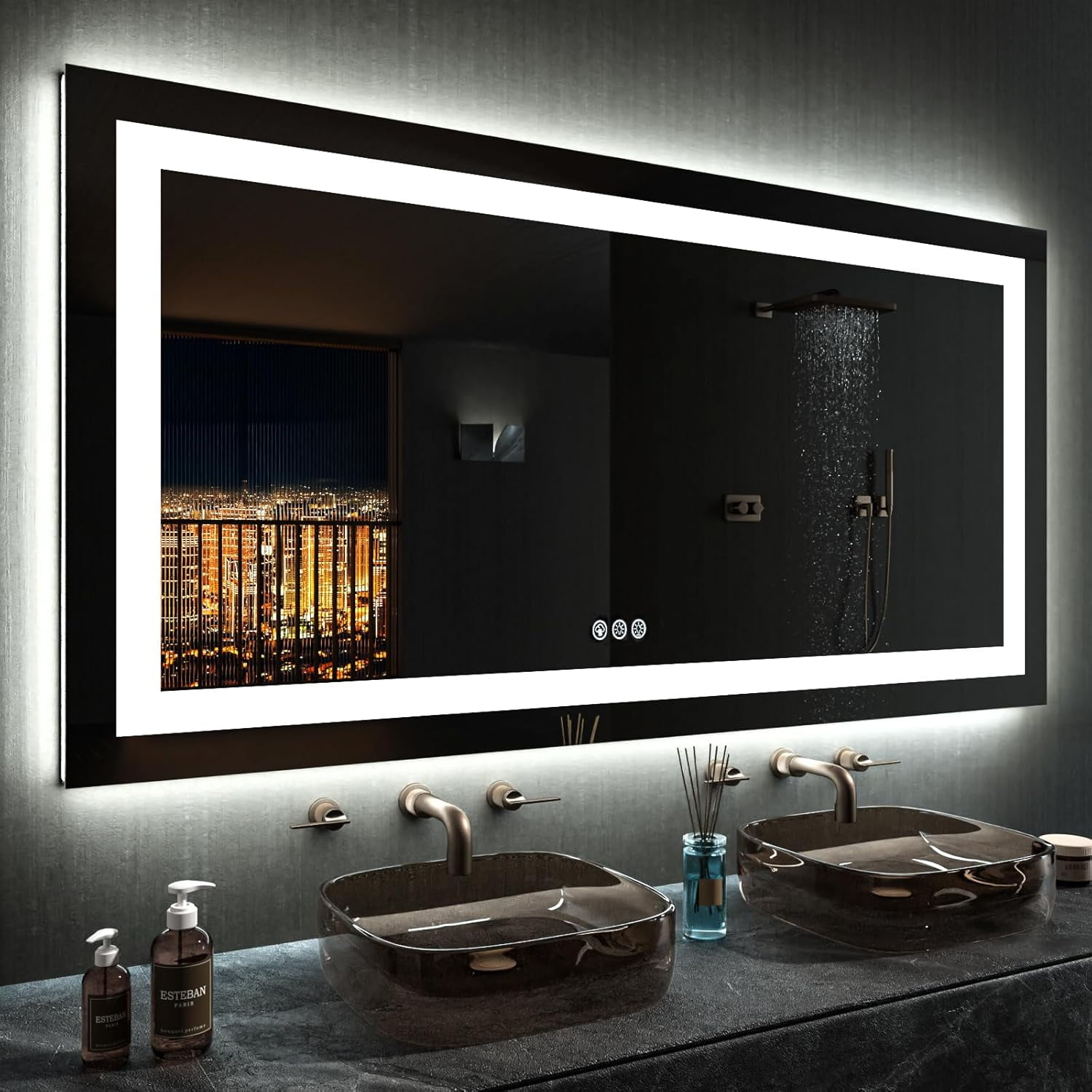 55X30 Inch RGB LED Bathroom Mirror with Lights, Anti-Fog, Dimmable ...