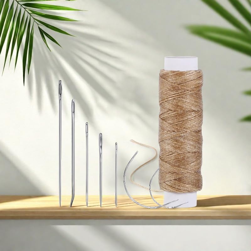 55Yards Waxed Thread with 7 Pcs Leather Needles for Hand Sewing 150D ...