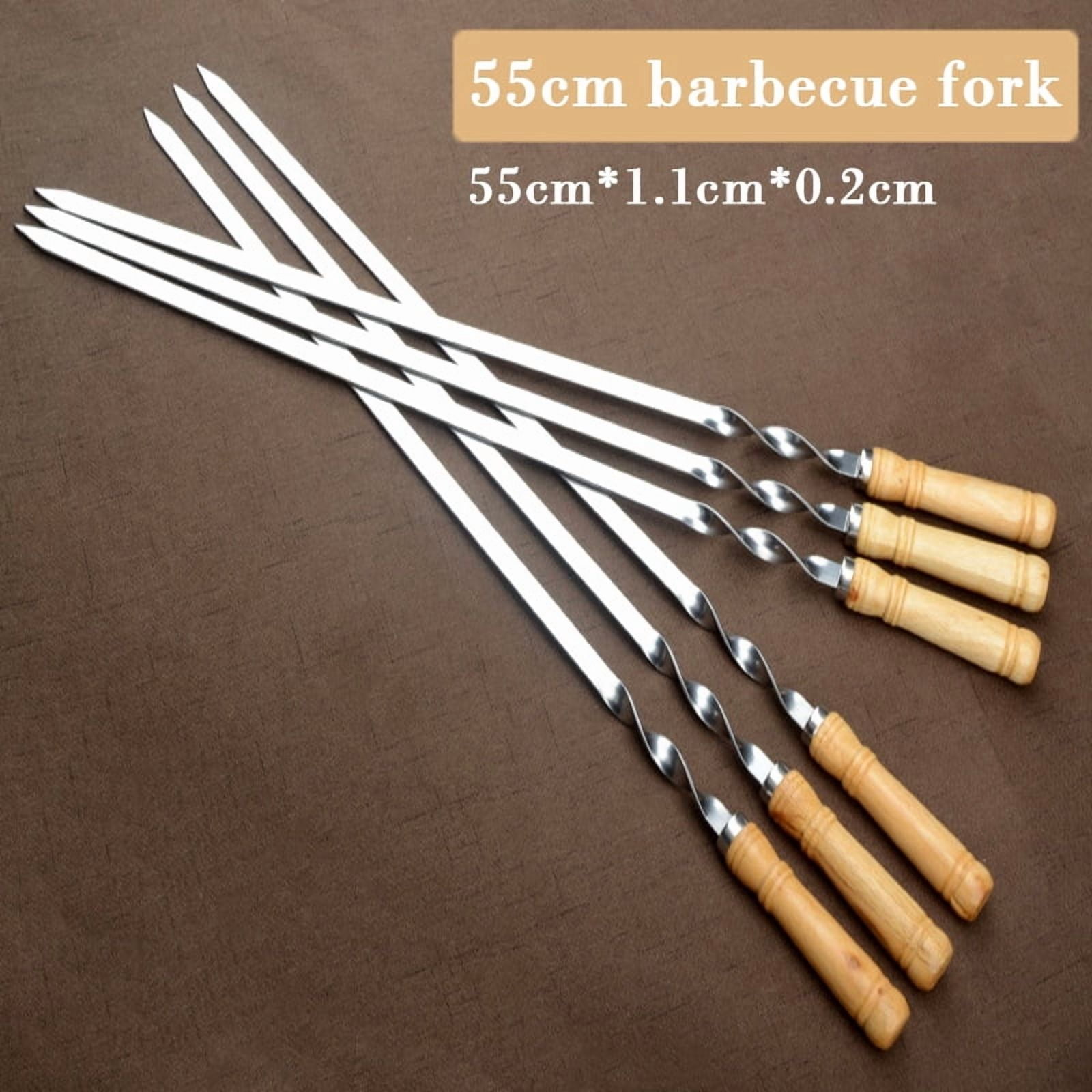 55cm Wood BBQ Fork BBQ Skewers Long Handle Kebab Barbecue Grill Sticks ...