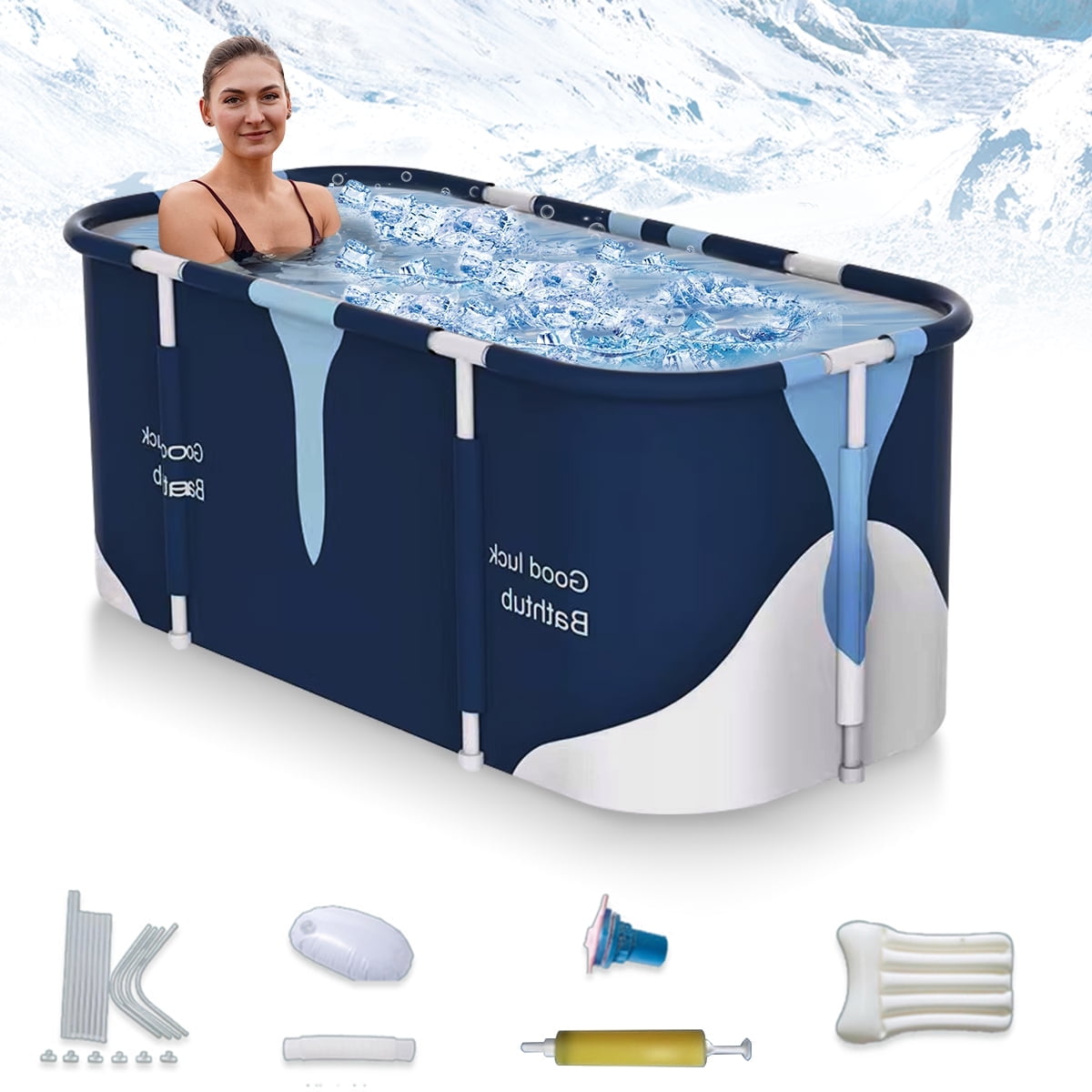 ANJORALA 55in Portable Bathtub, Foldable Adult Kids Soaking Tub, Indoor ...