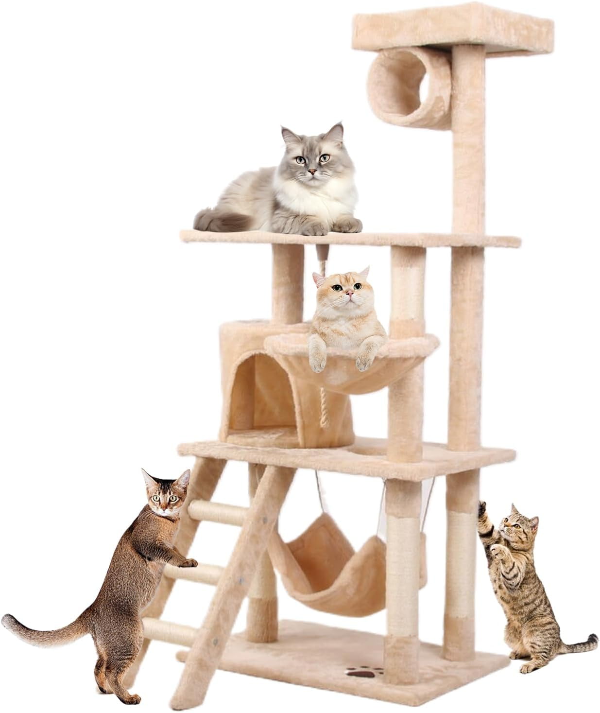 55in Multi-Level Cat Trees Indoor Condo Furniture with Sisal-Covered ...