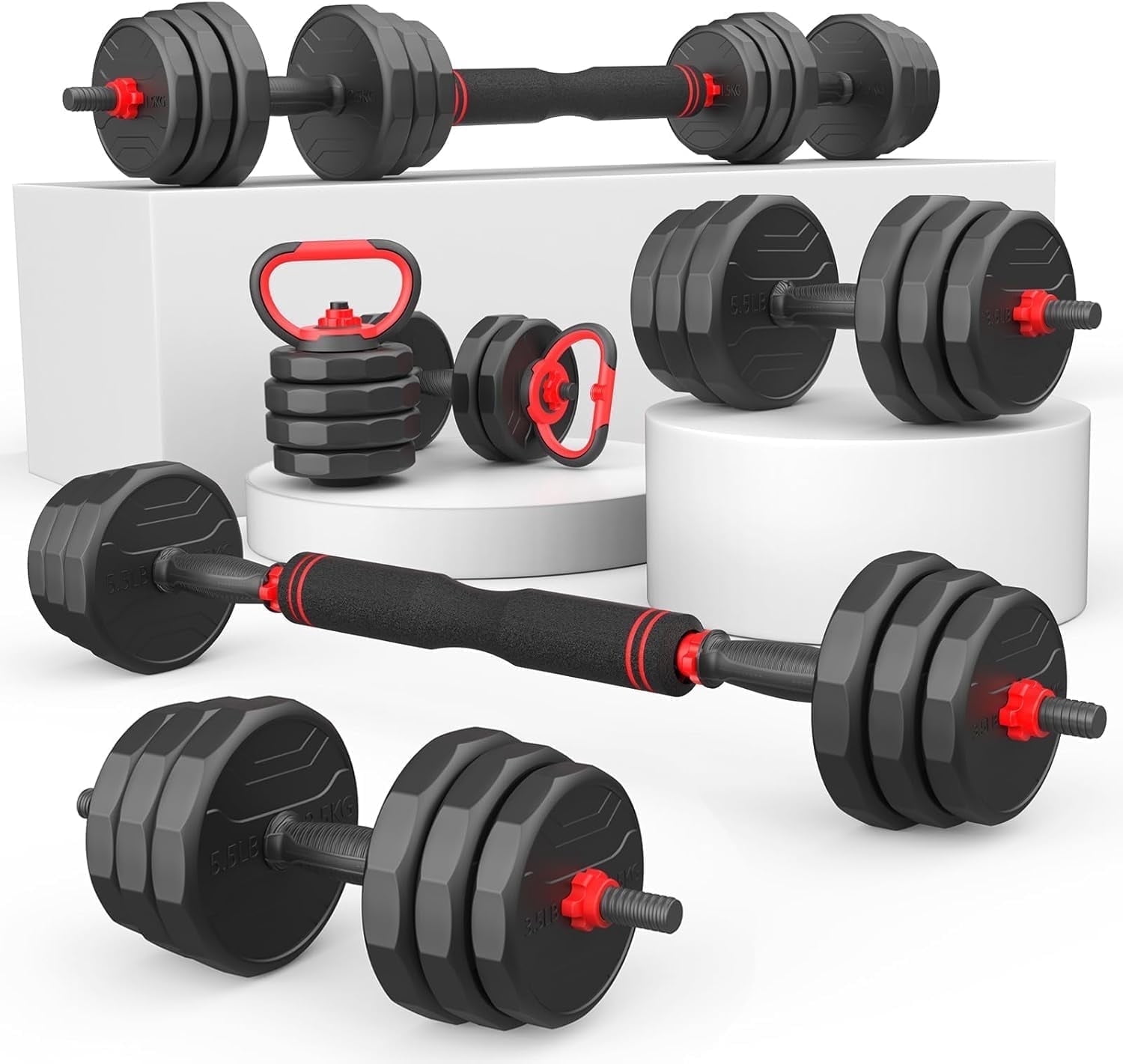 Upgo 55lbs Adjustable Dumbbell Weight Set 6 in 1 Barbell Kettlebell upgo-55lbs-adjustable-dumbbell-weight-set-6-in-1-barbell-kettlebell