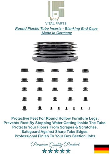 55mm Diameter Round Ribbed Black Plastic Insert Plugs end caps Made in Germany (Pack of 48, See ...