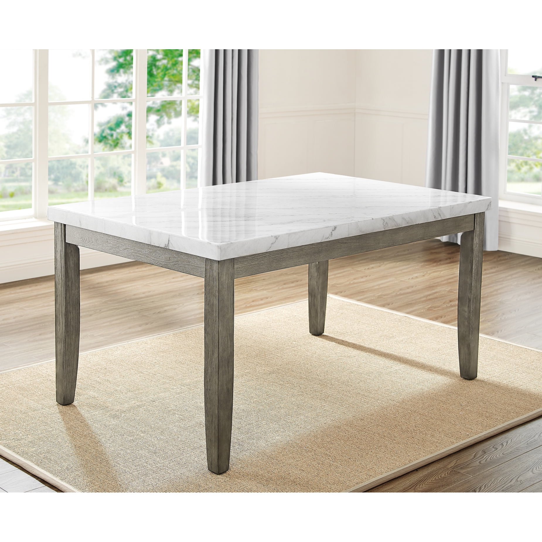 55mm Thick White Marble Top Dining Table - 60"x38"x30.5", Solid Wood ...