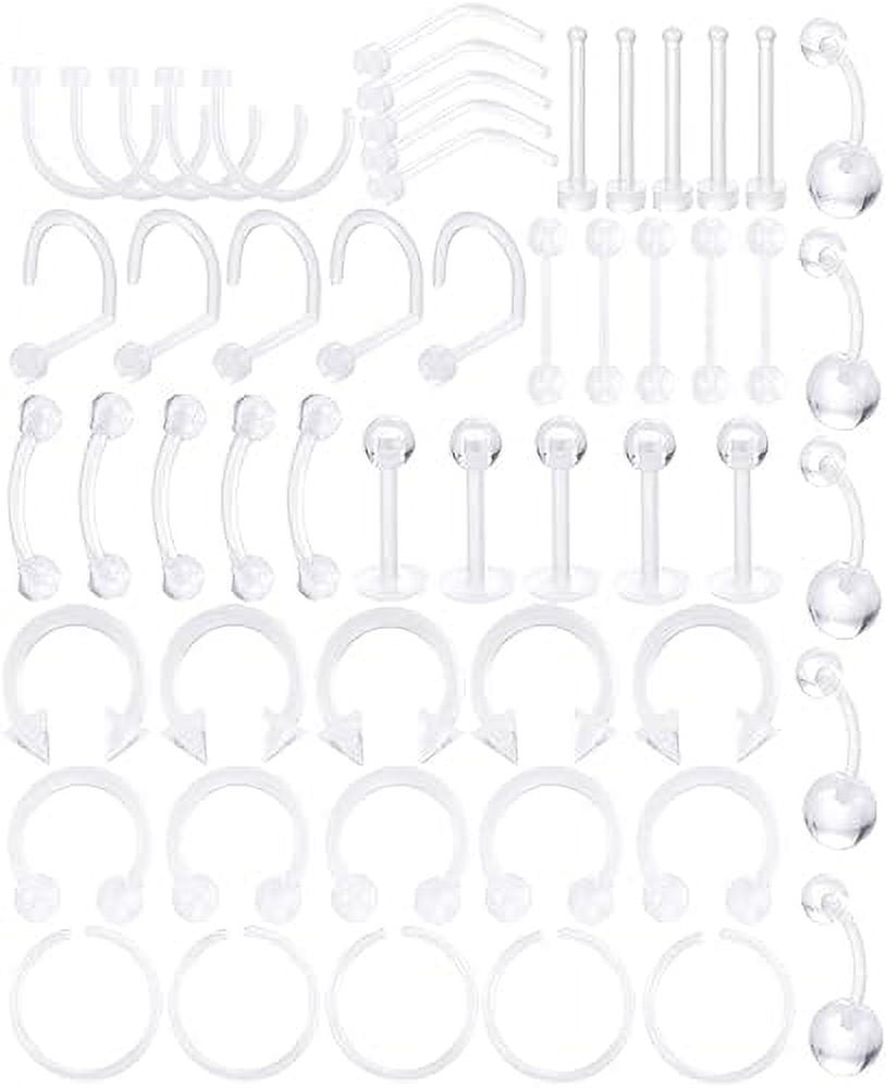 55pcs Clear Piercing Retainers Flexible Bioflex 14G 16G 20G Navel Belly ...