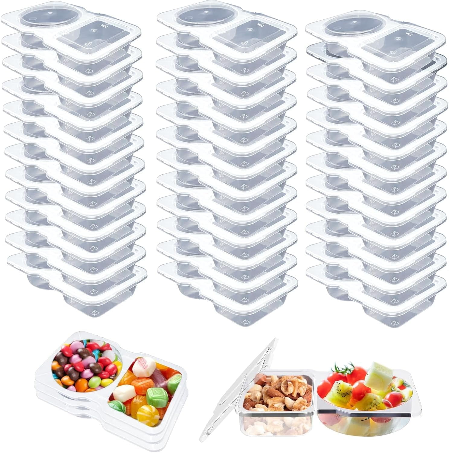 55pcs Compartment Condiment Container With Lids, Disposable Double ...