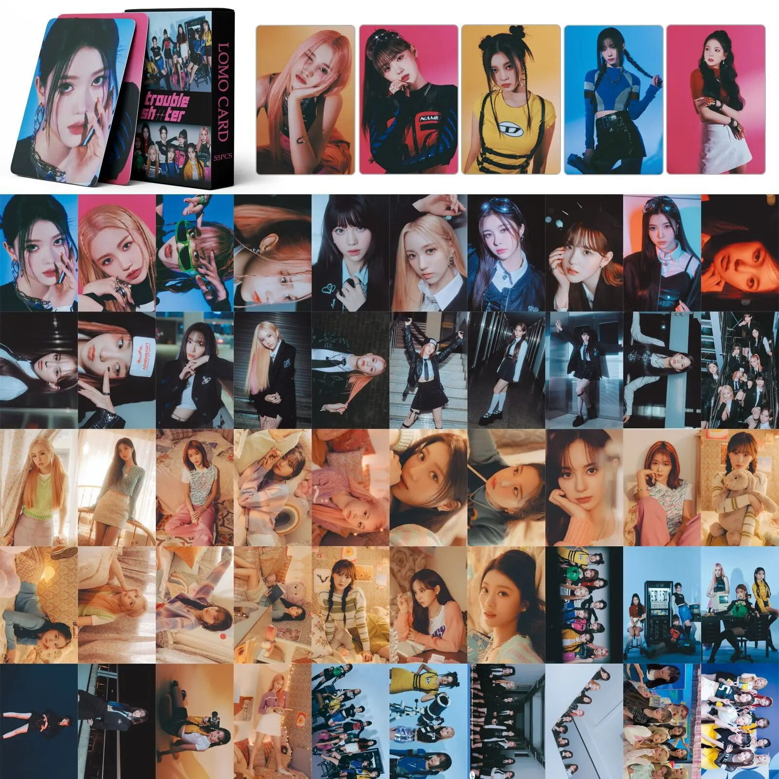55pcs/Set Kpop LE SSERAFIM photo cards Jimin ID Chaos lomo Cards Kep1er TROUBLESHOOTER ...