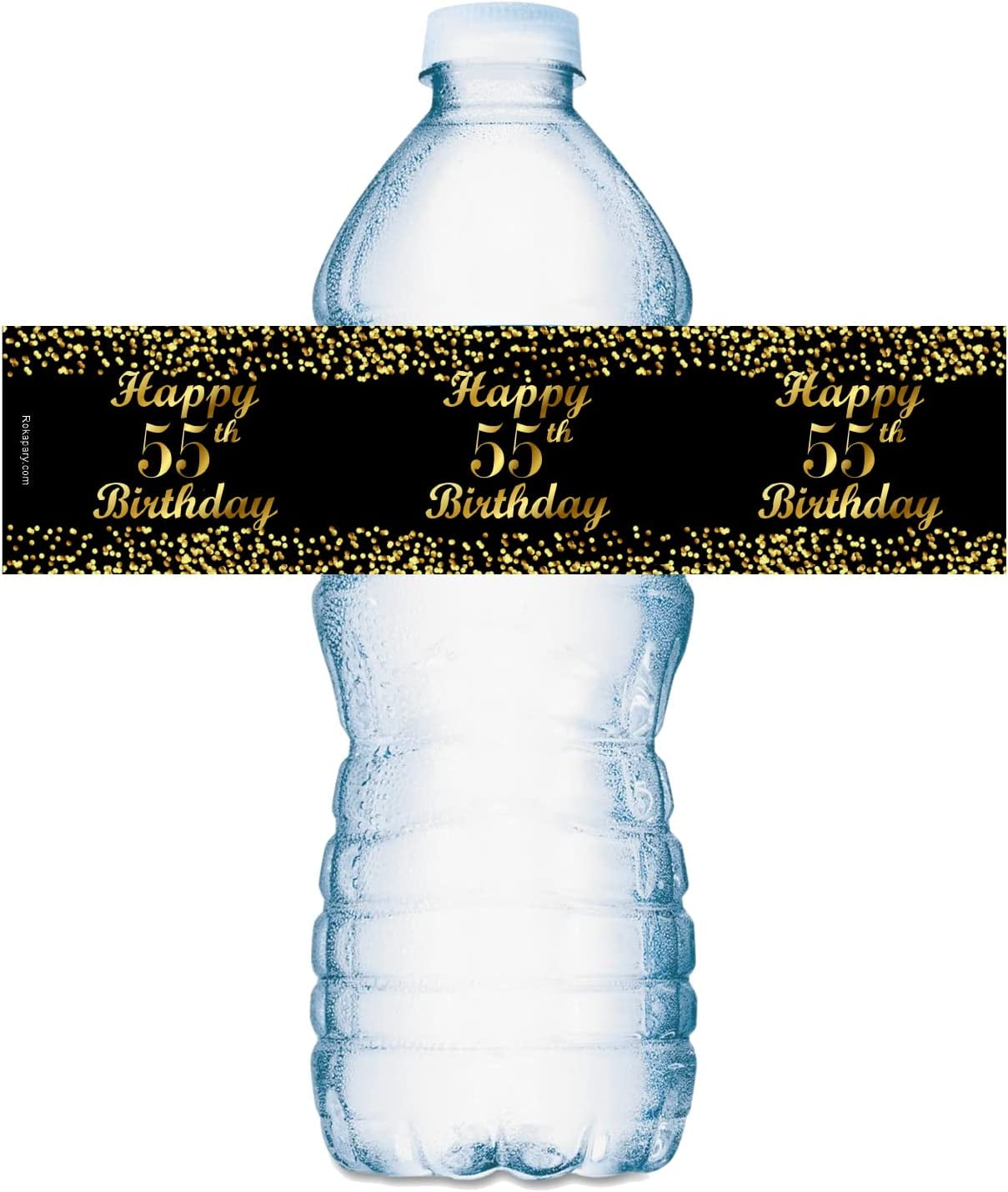55th Birthday Black Water Bottle Labels; Set of 25 Waterproof Water ...