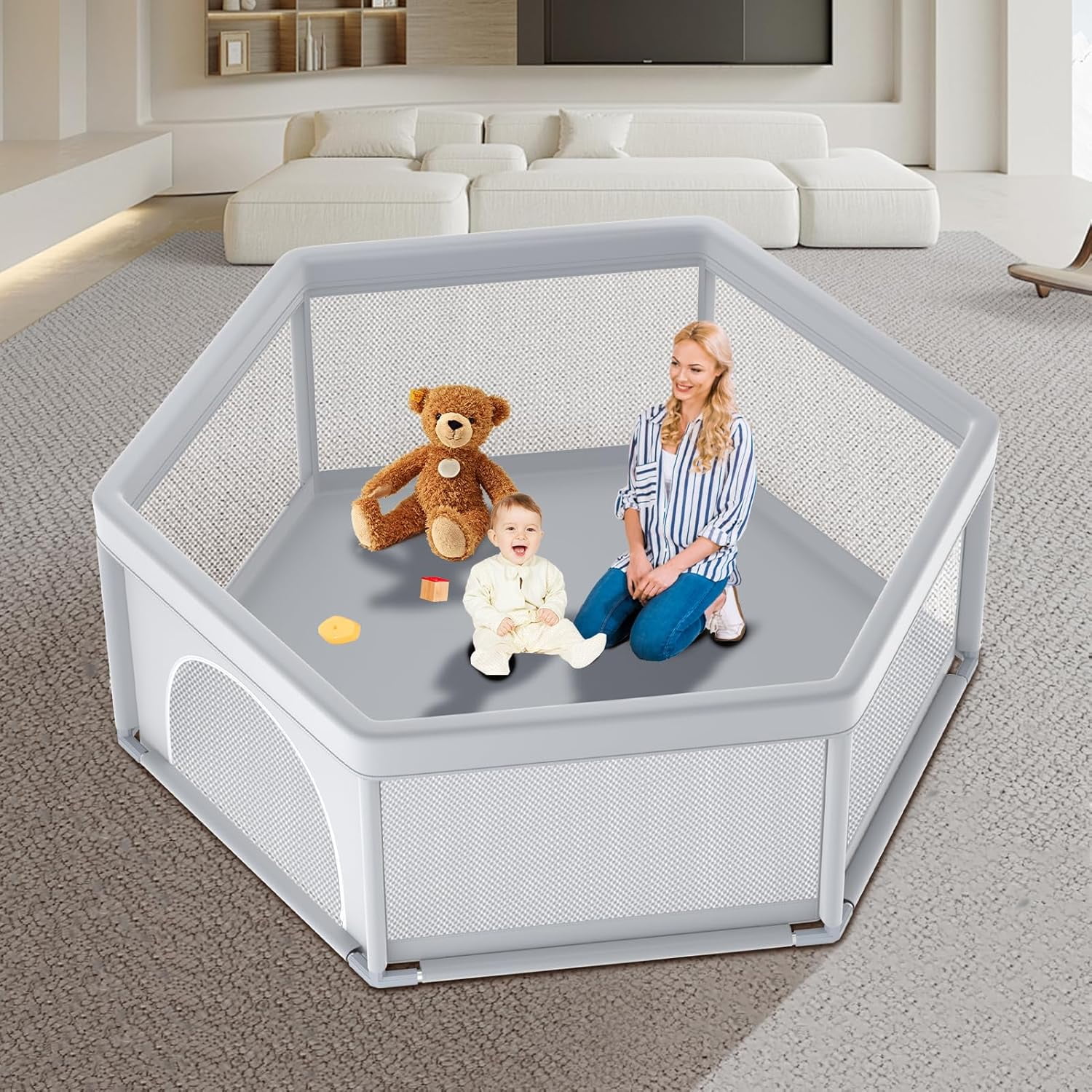 55x55 Inch Hexagonal Baby Playpen, Playpen for Babies and Toddlers ...