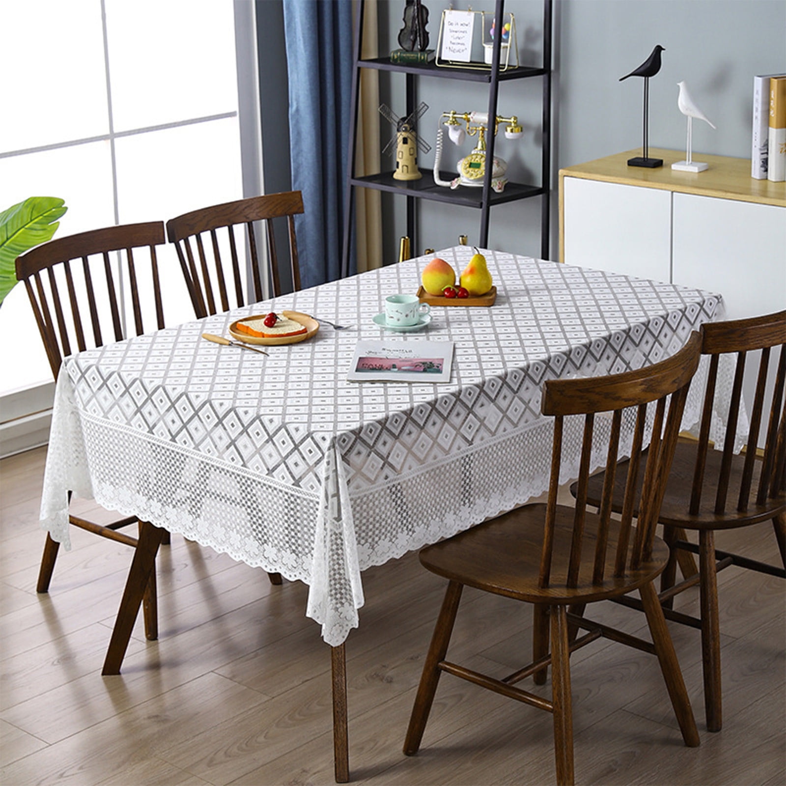 55x55 Inch Square Tablecloth with Fringe - Washable Decorative Cover ...