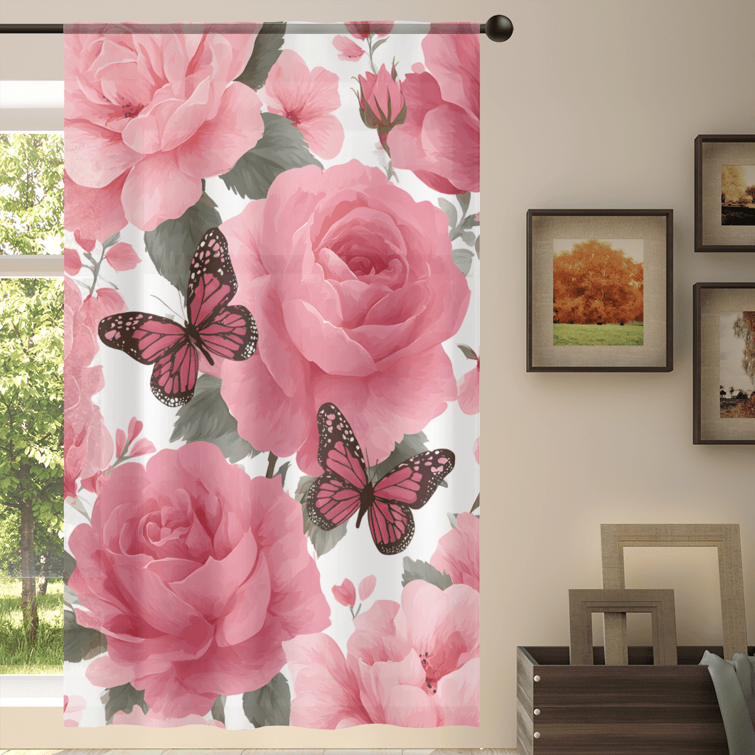 55x78 Inches Rose Pattern Sheer Curtains, Light Filtering Curtains for ...