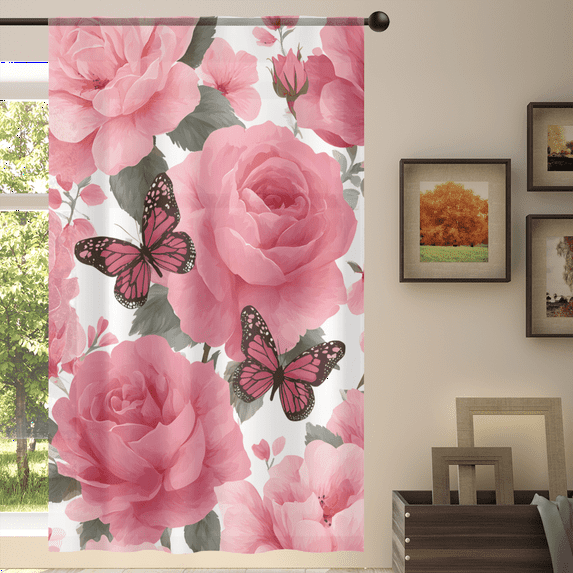 55x78 Inches Rose Pattern Sheer Curtains, Light Filtering Curtains for ...