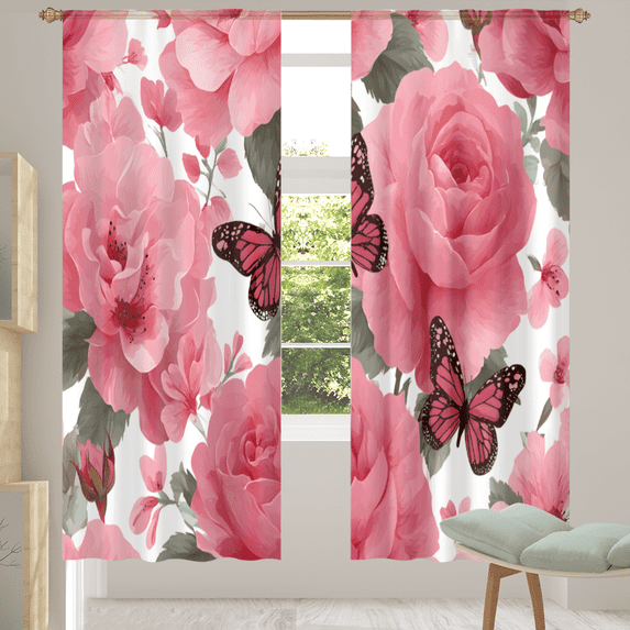 55x78 Inches Rose Pattern Sheer Curtains, Light Filtering Curtains for ...