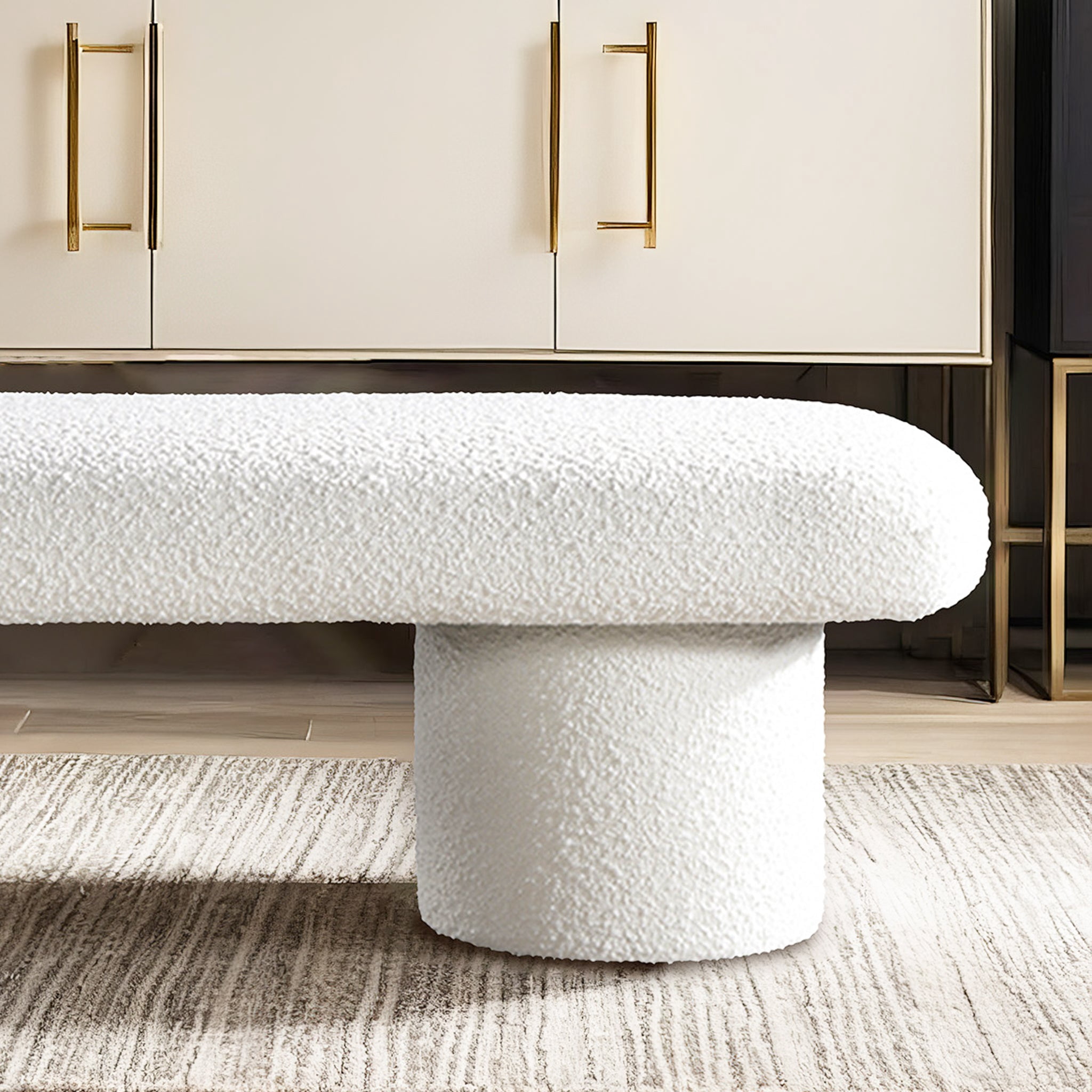 56.3" Ivory Bouclé Bench – Japanese Minimalism Meets Organic Luxury ...