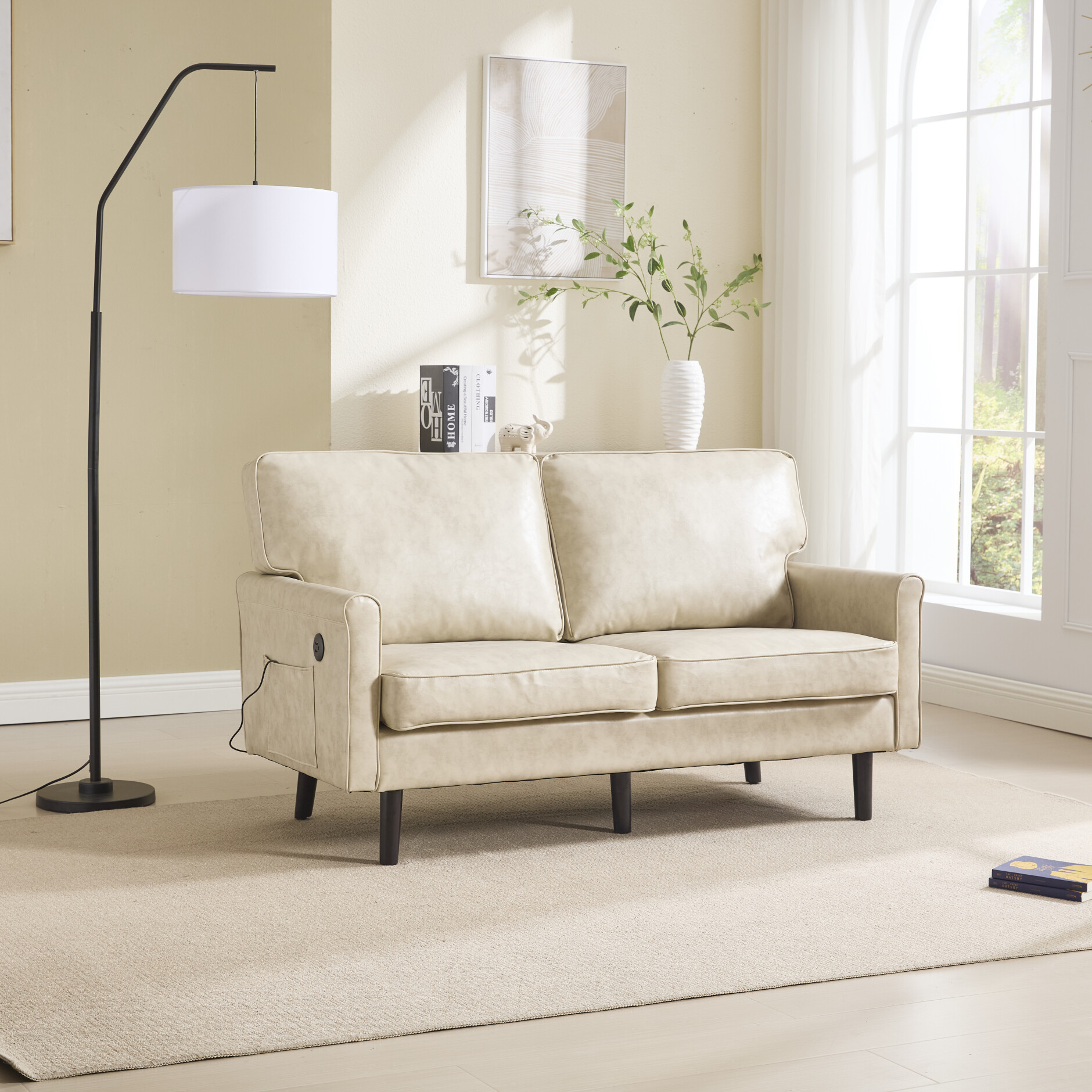 56.3" Loveseat Sofa Couch with USB Charge Port and Removable Pillow ...