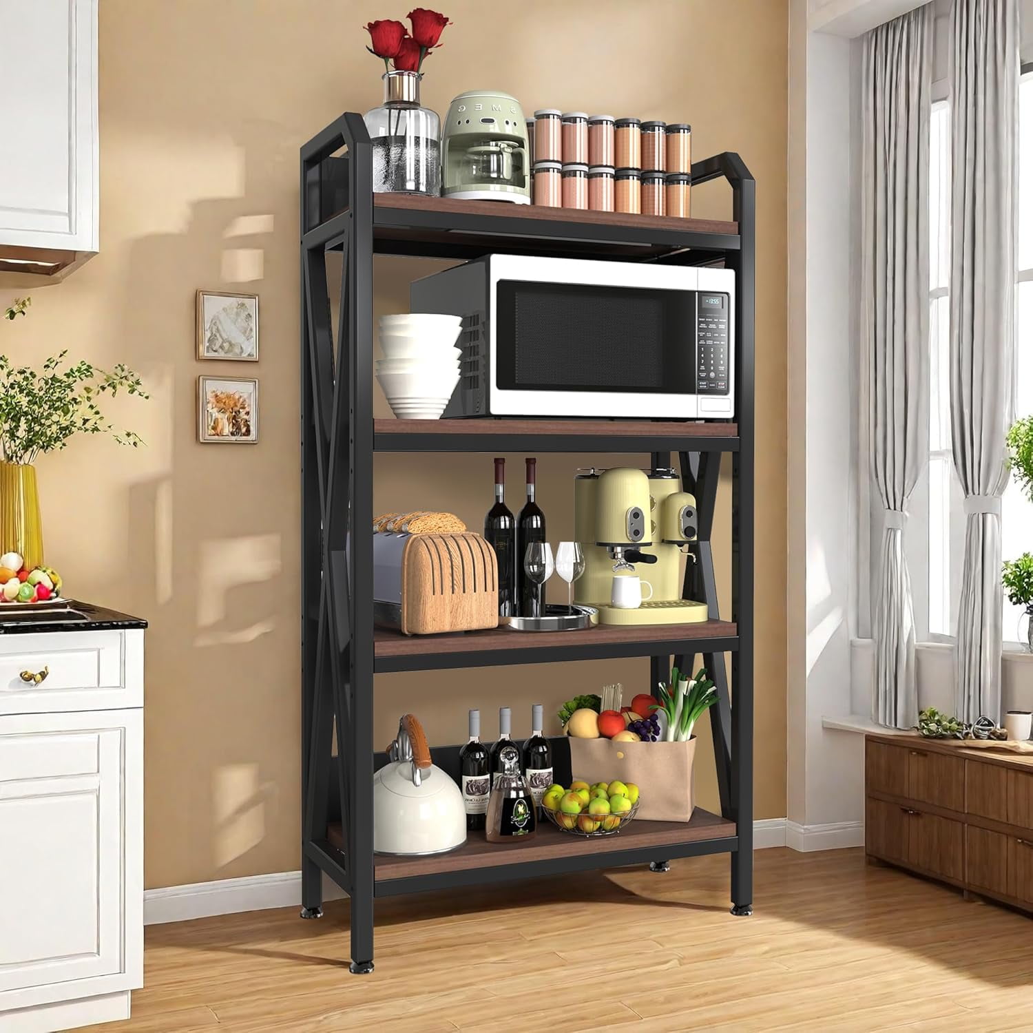 56.3" Tall Kitchen Bakers Rack,4-Tier Microwave Stand, Large Bakers ...