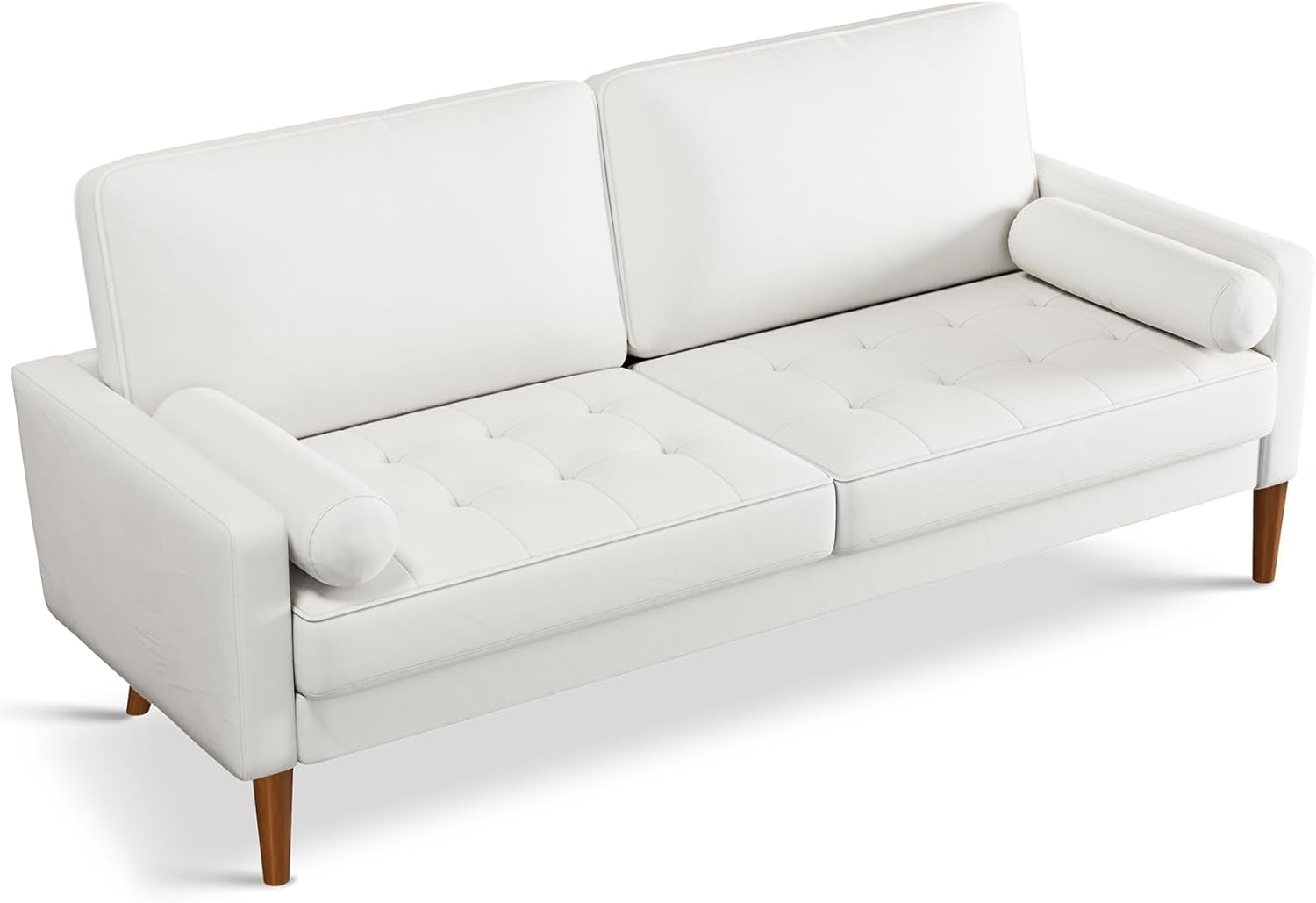 56" Beige Velvet Couch Comfy Sofa Couch with Spring Cushions Loveseat ...