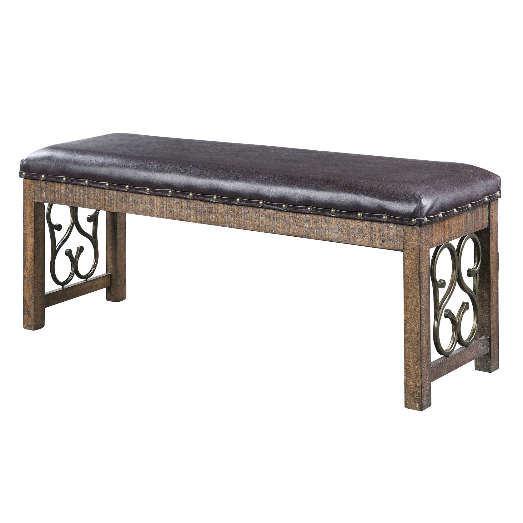 56.5-Inch Bench in Black Faux Leather and Nailhead Trim | Refined Look ...