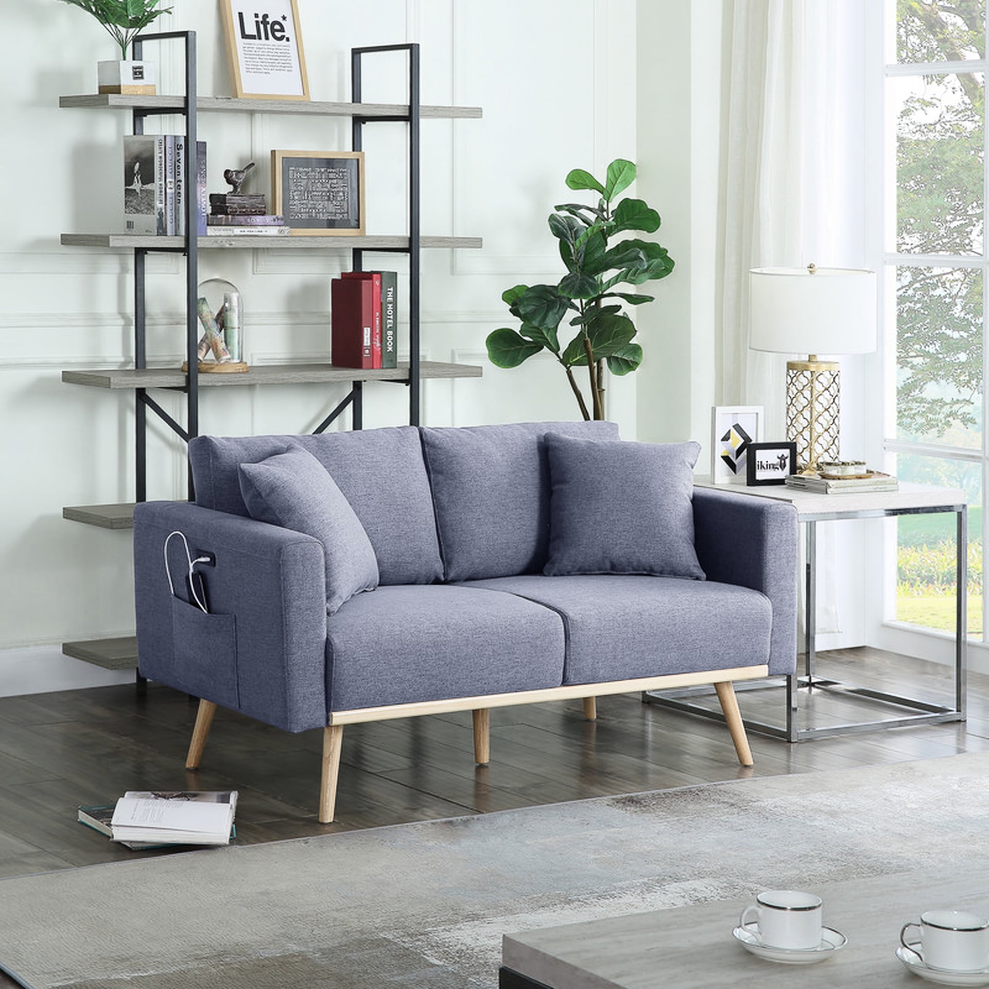 56.5" Linen Fabric In Dark Gray - Charging, Pillows, Magazine Pockets ...