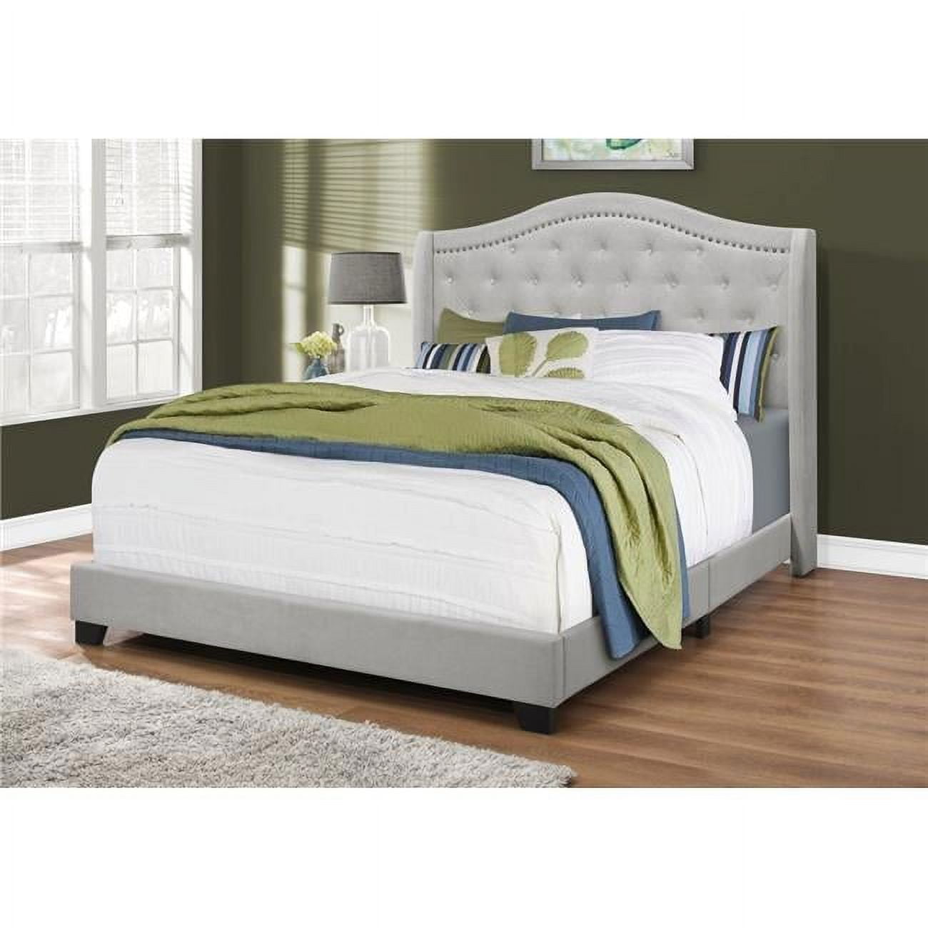 56.5 in. Foam, MDF, Solid Wood, Velvet Queen Size Bed with a Chrome ...
