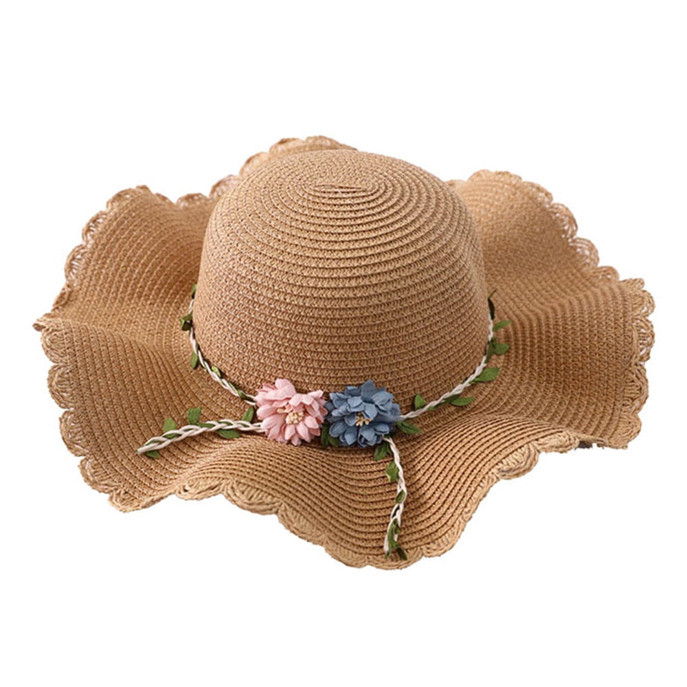 56-58cm hat circumference female flower straw hat wavy brimmed sun hat ...