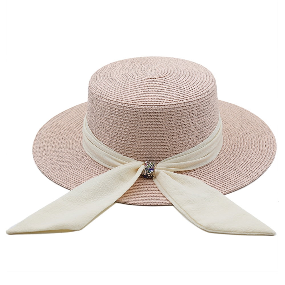 56-58cm hat circumference female streamer straw hat summer flat top hat ...