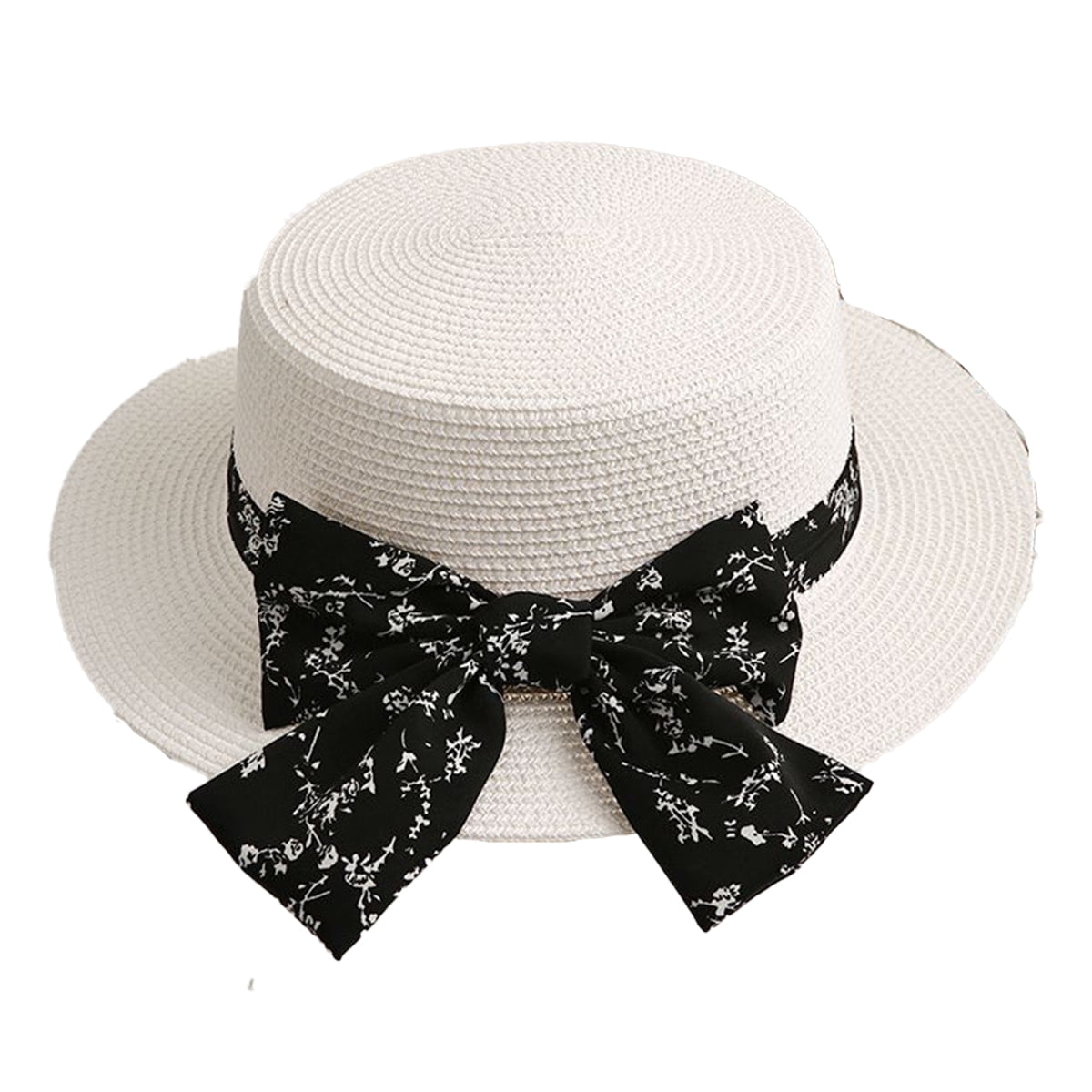 56-58cm hat circumference women's flat top bow straw hat summer small ...